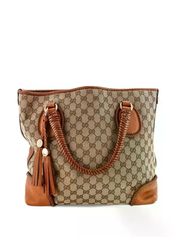 Gucci Marrakech Top Handle Tote Gg Canvas Medium Shoulder Bag - Brown