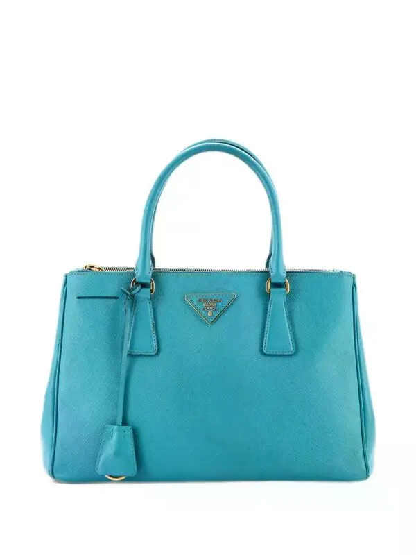 Prada Double Zip Lux Saffiano Leather Medium Tote Bag - Blue