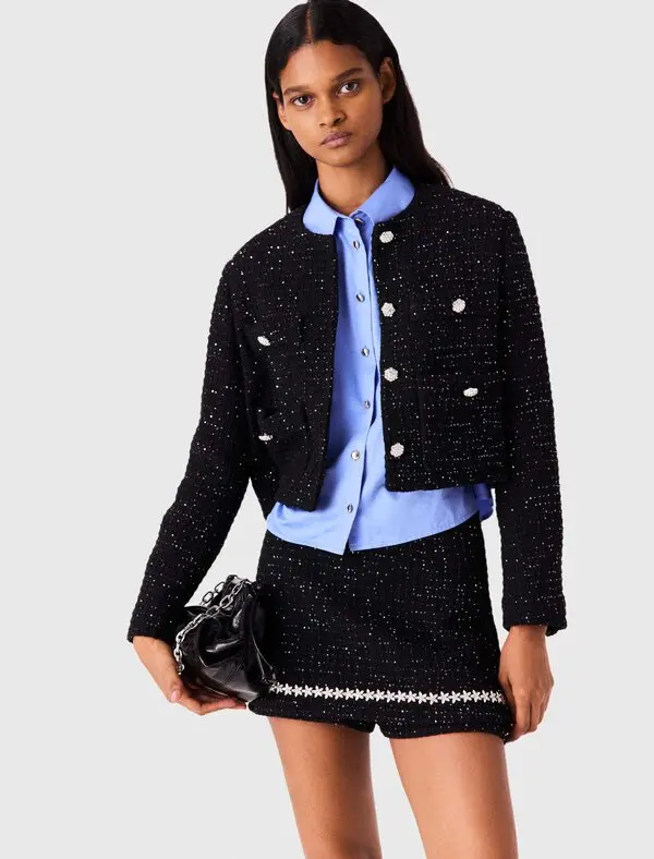 Maje Short Sequin Tweed Jacket