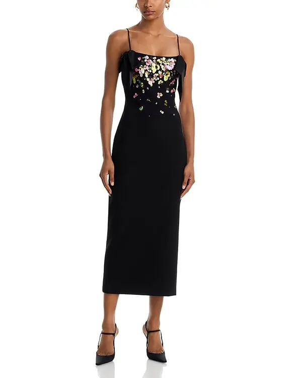 Cinq À Sept Waterfall Paillette Sequin Midi Dress - Black/multi