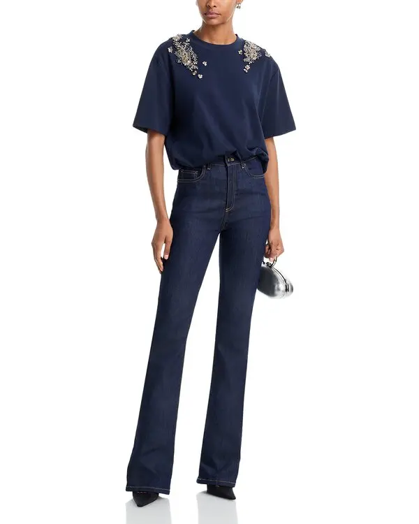 Cinq À Sept Davini Crystal Garden Beaded Cotton T-shirt