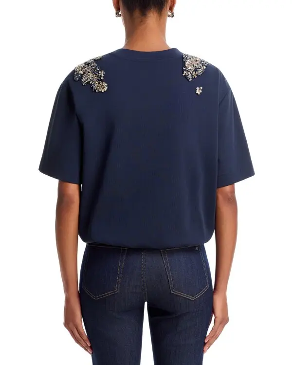 Cinq À Sept Davini Crystal Garden Beaded Cotton T-shirt