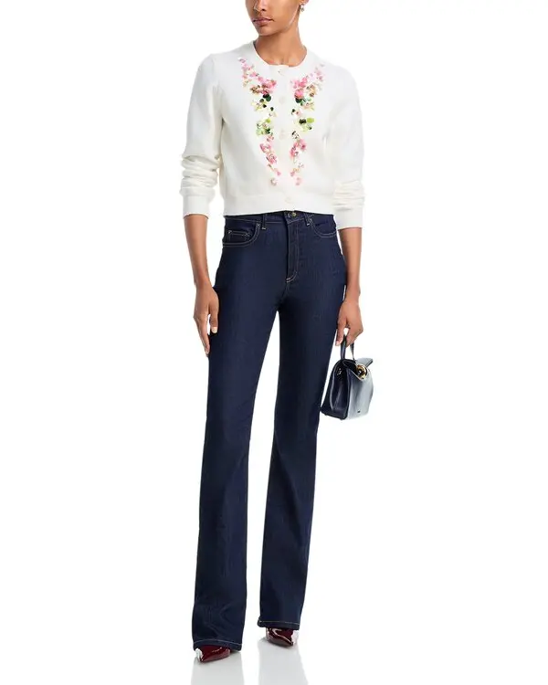 Cinq À Sept Waterfall Paillettes Cotton Blend Crewneck Cardigan
