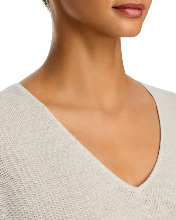 Eileen Fisher Wool Blend Lurex V Neck Vest - Plaster