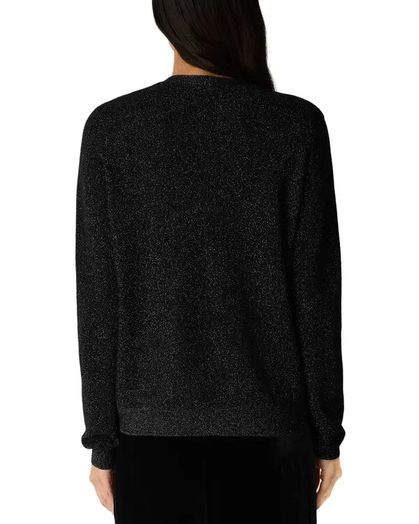 Eileen Fisher Metallic Merino Wool V Neck Cardigan - Black