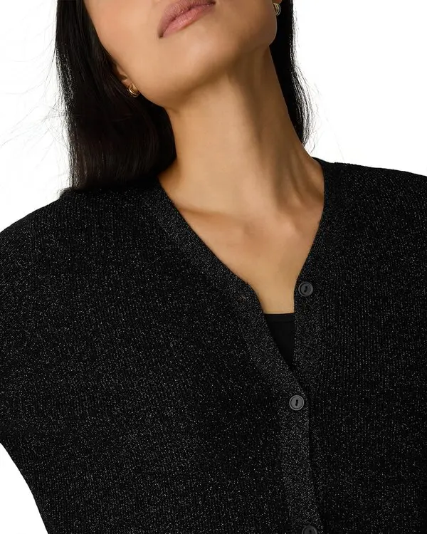 Eileen Fisher Metallic Merino Wool V Neck Cardigan - Black