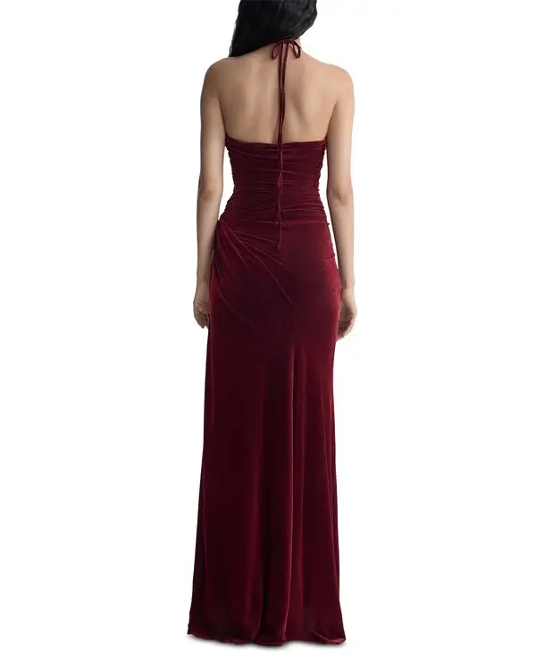 Diane Von Furstenberg Saffra Ruched Velvet Halter Gown