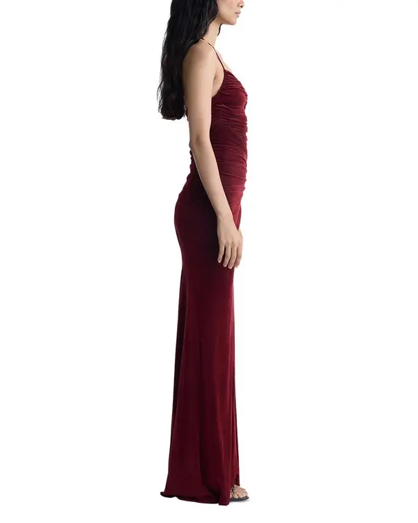 Diane Von Furstenberg Saffra Ruched Velvet Halter Gown