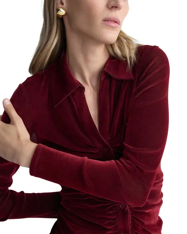 Diane Von Furstenberg Sheska Velvet Ruched Shirt Dress