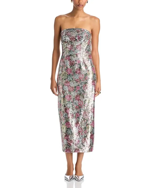 MILLY Kait Floral Sequin Embellished Strapless Dress
