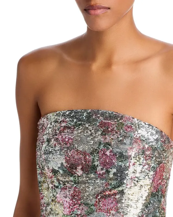 MILLY Kait Floral Sequin Embellished Strapless Dress