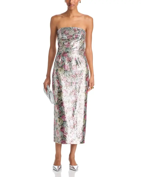 MILLY Kait Floral Sequin Embellished Strapless Dress