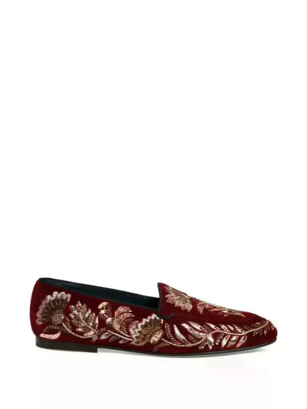 Dolce & Gabbana Floral-embroidered Velvet Loafers