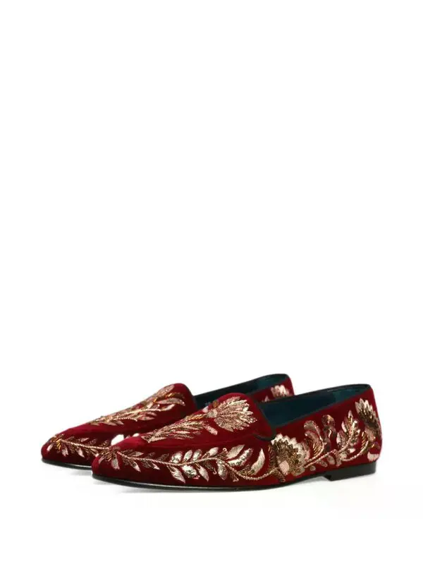 Dolce & Gabbana Floral-embroidered Velvet Loafers