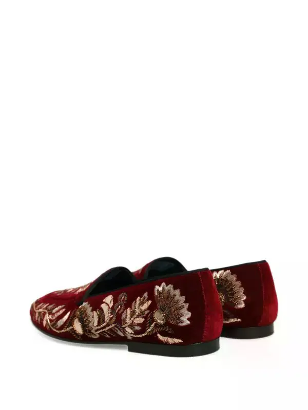 Dolce & Gabbana Floral-embroidered Velvet Loafers