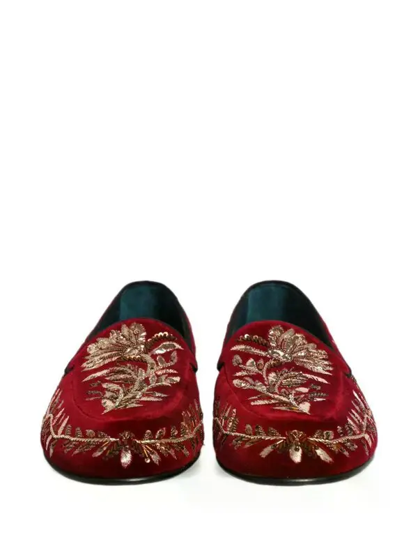 Dolce & Gabbana Floral-embroidered Velvet Loafers