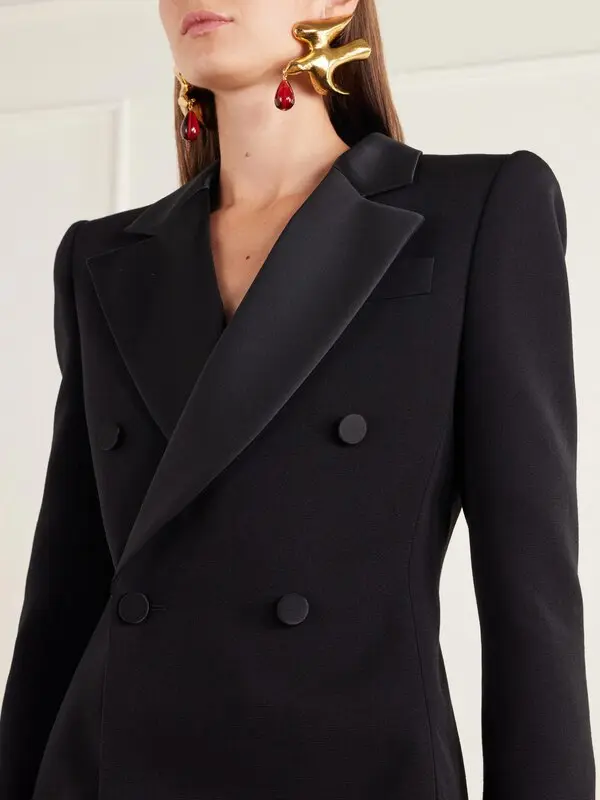 Saint Laurent Double-breasted Satin-trimmed Grain De Poudre Mini Dress