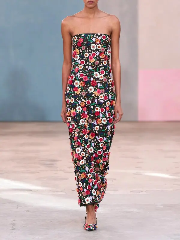 Carolina Herrera Floral-embellished Silk Organza Gown