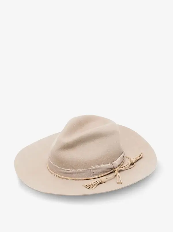 GOLDEN GOOSE Wool Fedora Hat With Double Strap And Toneontone Bow - Beige