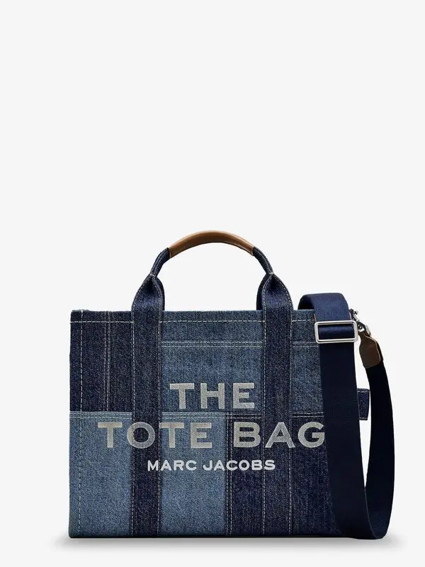 Marc Jacobs The Denim Medium Handbag With Front Logo Print - Blue