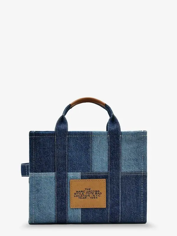 Marc Jacobs The Denim Medium Handbag With Front Logo Print - Blue