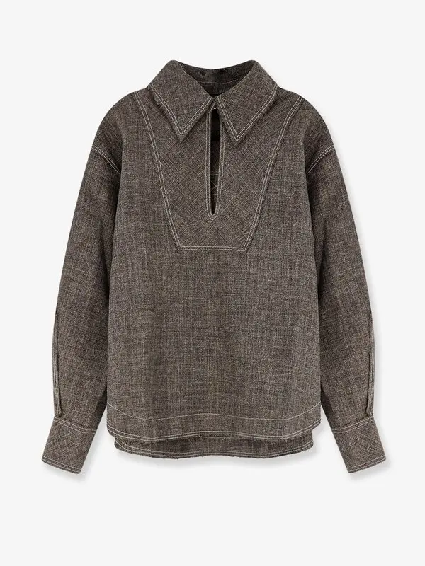 Soeur Jana Shirt With Stitching In Melange Linen