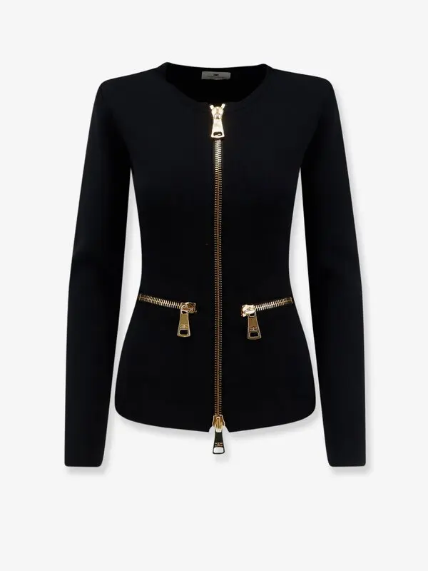 Elisabetta Franchi Knitted Blazer With Zip - Black