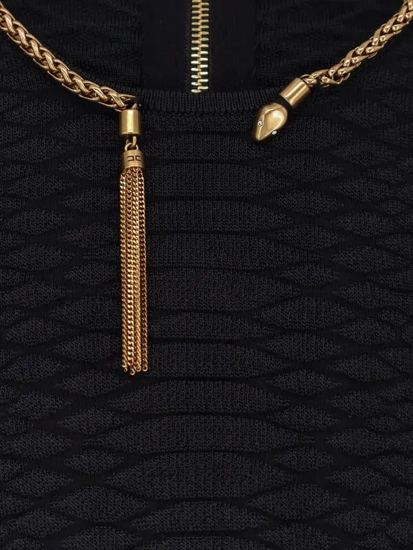 Elisabetta Franchi Tricot Sweater With Snake Metal Choker - Black