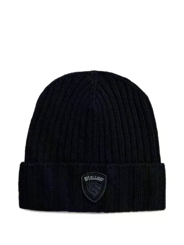BLAUER. Kenwood Logo-patch Ribbed-knit Beanie Hat - Blue