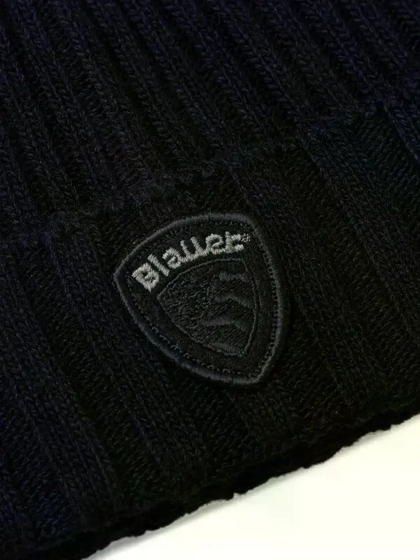 BLAUER. Kenwood Logo-patch Ribbed-knit Beanie Hat