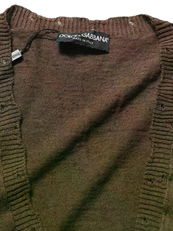 Dolce & Gabbana Distressed Buttoned V-neck Sweater