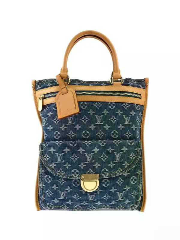 LOUIS VUITTON 2005 Flat Shopper Monogram Denim Tote Bag