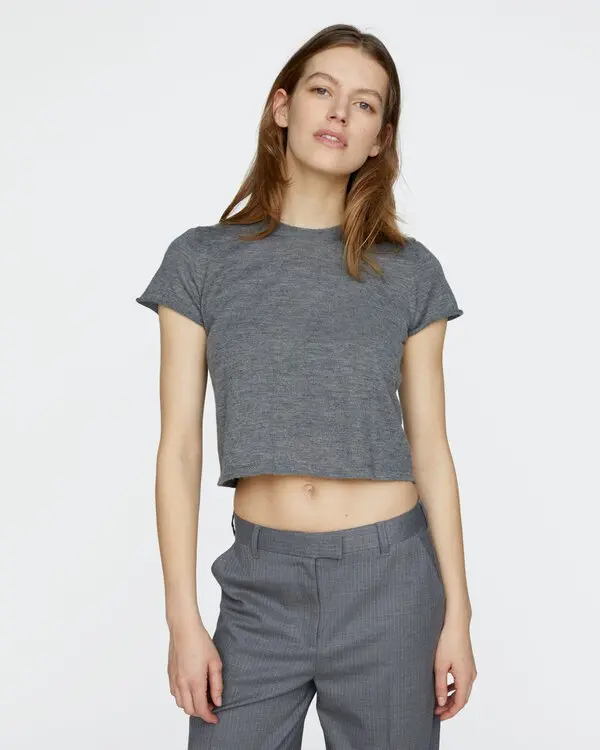 ATM Anthony Thomas Melillo Cashmere Cropped T-shirt - Medium Heathered Grey