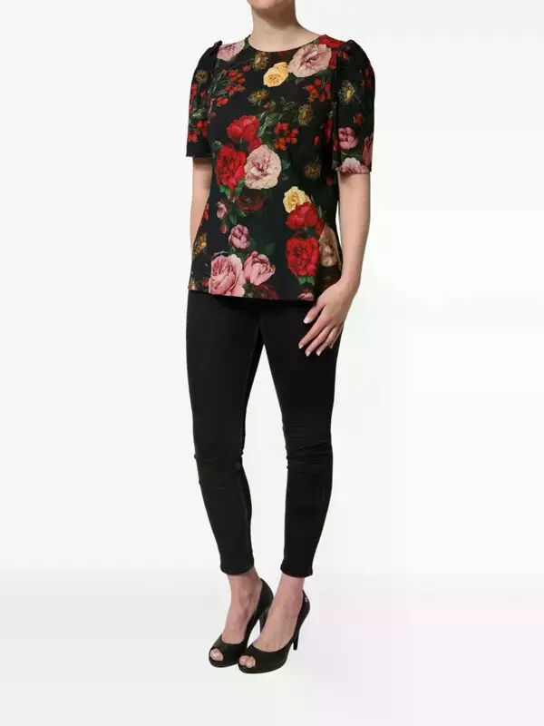 Dolce & Gabbana Floral-print Frill-detail Blouse - Black