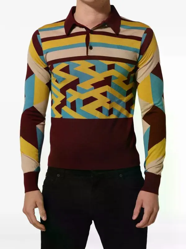 Dolce & Gabbana Geometric-print Striped Polo Sweater - Red