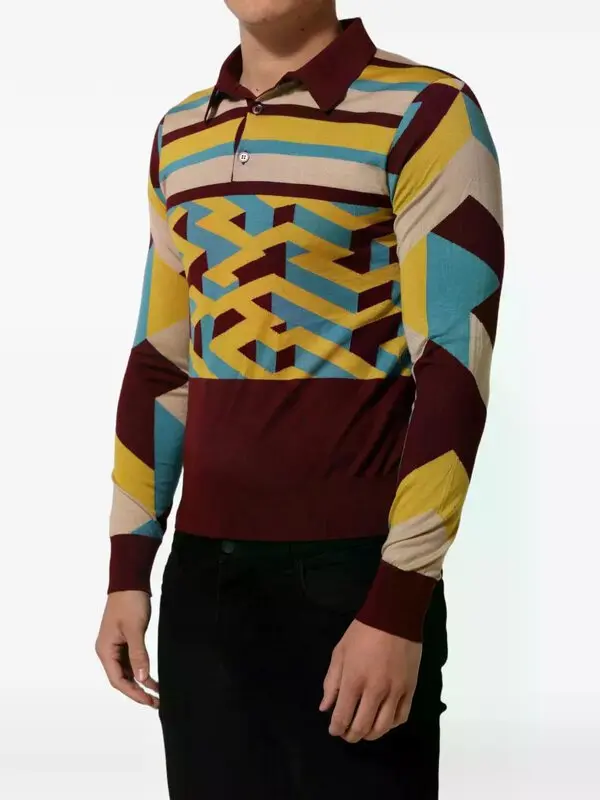 Dolce & Gabbana Geometric-print Striped Polo Sweater