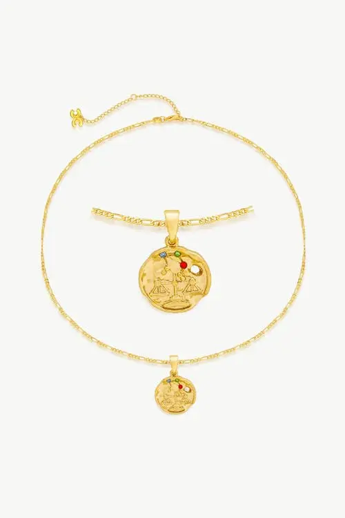 CLASSICHARMS Gold Sculptural Zodiac Sign Pendant Necklace Set - Libra