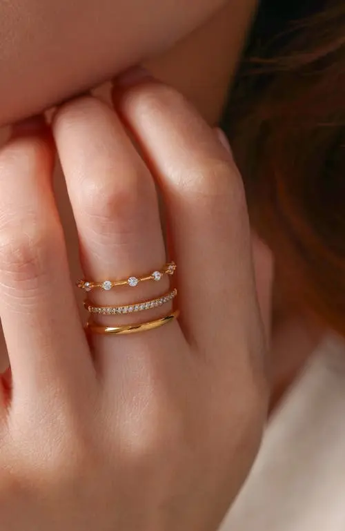 MINT & LILY Double Band Pave + Floating Eternity Ring Stack - Gold