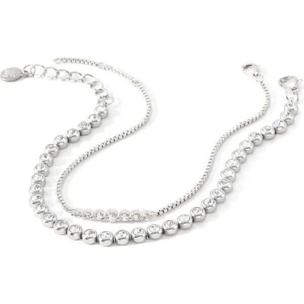 MINT & LILY Bezel Tennis & Classic Arc Bracelet Stack - Silver