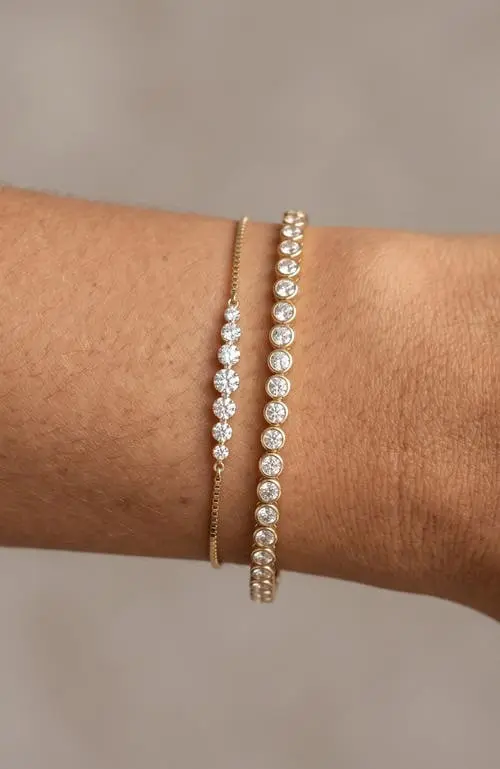 MINT & LILY Bezel Tennis & Classic Arc Bracelet Stack - Silver