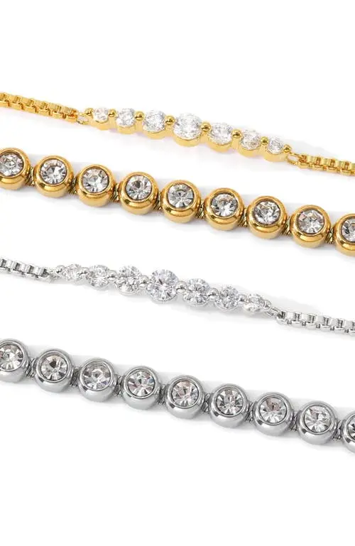 MINT & LILY Bezel Tennis & Classic Arc Bracelet Stack - Silver