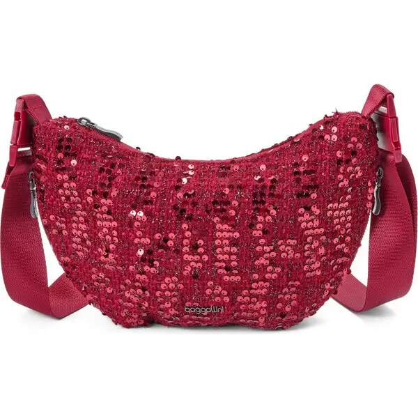 BAGGALLINI Mini Crescent Convertible Hobo Bag - Red Sequins