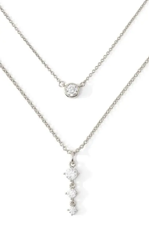 MINT & LILY Classic Bezel Solitaire & Three Stone Drop Necklace Bundle - Silver