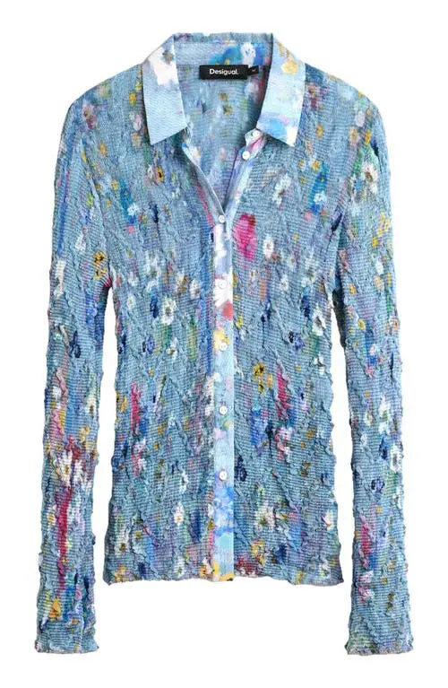 Desigual Puckered Long Sleeve Shirt - Gray