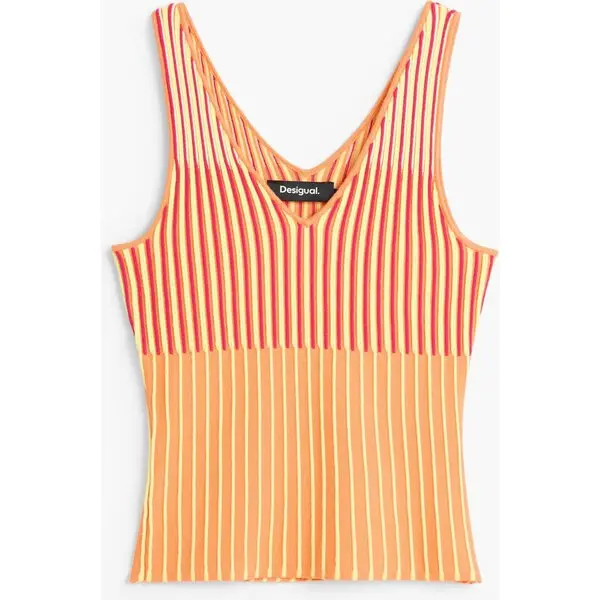 Desigual Striped V-neck Knit Tank - Yellow