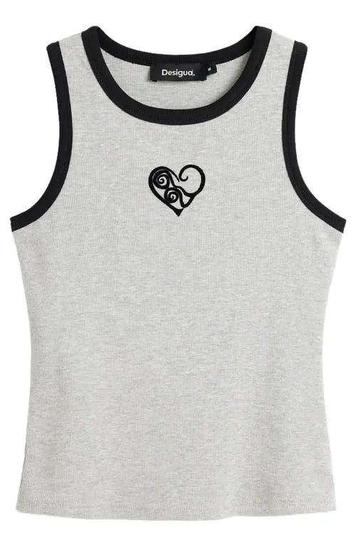 Desigual Heart Detail Ribbed Tank - Gray