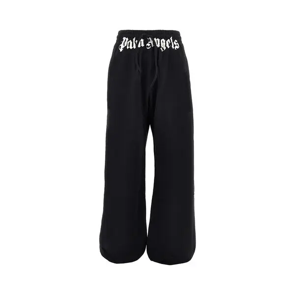 Palm Angels Wait Logo Print Weatpant - Black