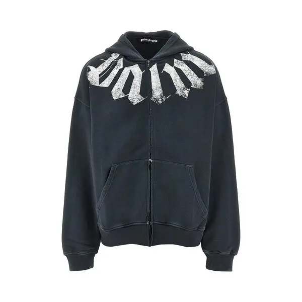 Palm Angels Logo Print Looe Fit Full-zip Hoodie - Black