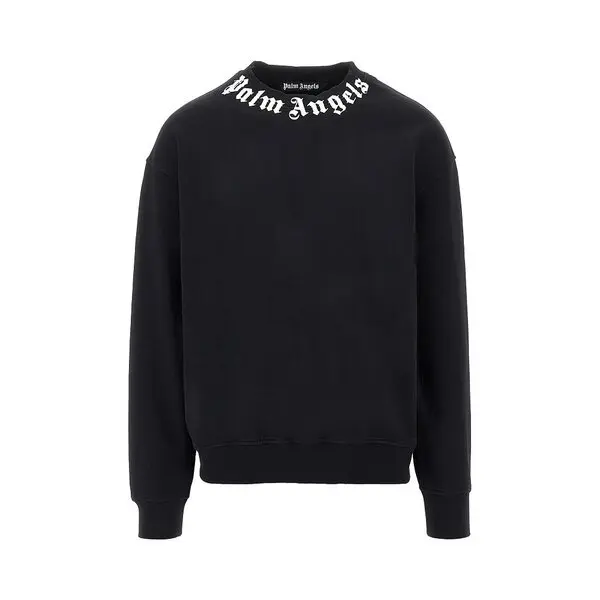 Palm Angels Neck Logo Print Crewneck Weathirt - Black