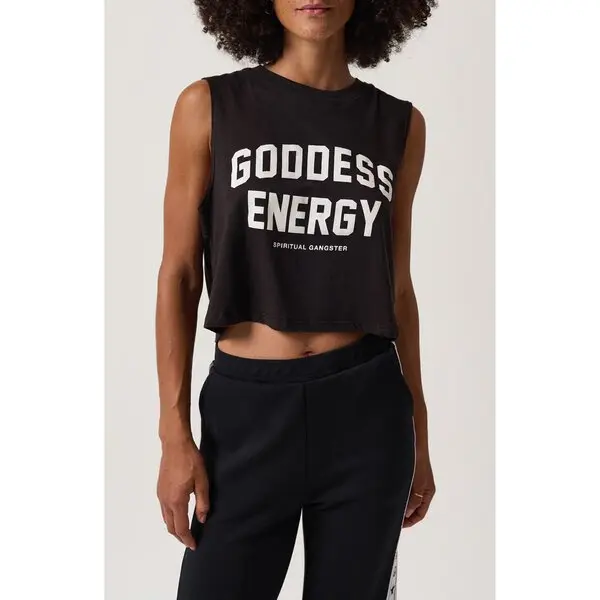 Spiritual Gangster Goddess Spirit Cotton Crop Tank - Black